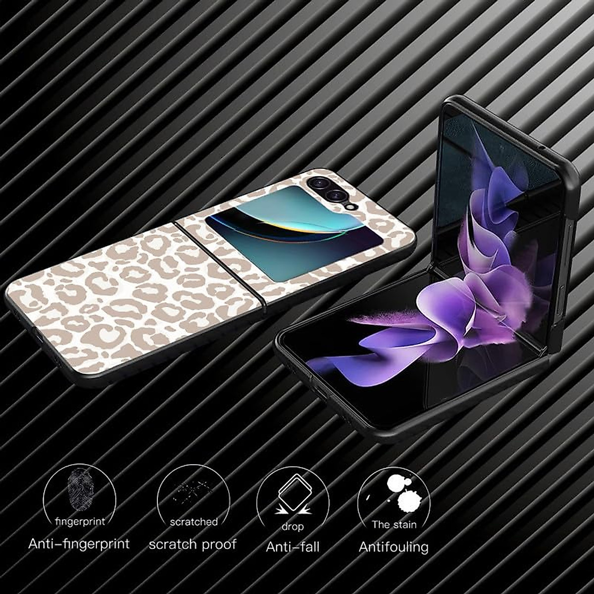 FUYOCWE for Samsung Galaxy Z Flip 5 Case,Leopard Cheetah Print Pattern Cover for Women Men, Slim Fit Lightweight PU Leather Hard PC Folding Phone Case for Samsung Galaxy Z Flip 5 5G 2023