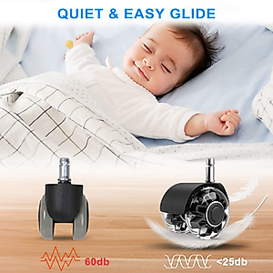 Office Chair Caster Wheels (Set of 5),Heavy-Duty Chair Wheels Support 2200lbs,Mute Rubber Chair Casters for Hardwood Floors and Carpet,2 Inch Universal Fit(Black)