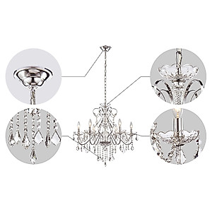 Saint Mossi 6 Light Crystal Chandelier Light Fixture Modern Chandelier Crystal Lighting, Crystal Pendant Raindrop Chandelier for Dining Room,Bedroom,Living Room,H23 x D24