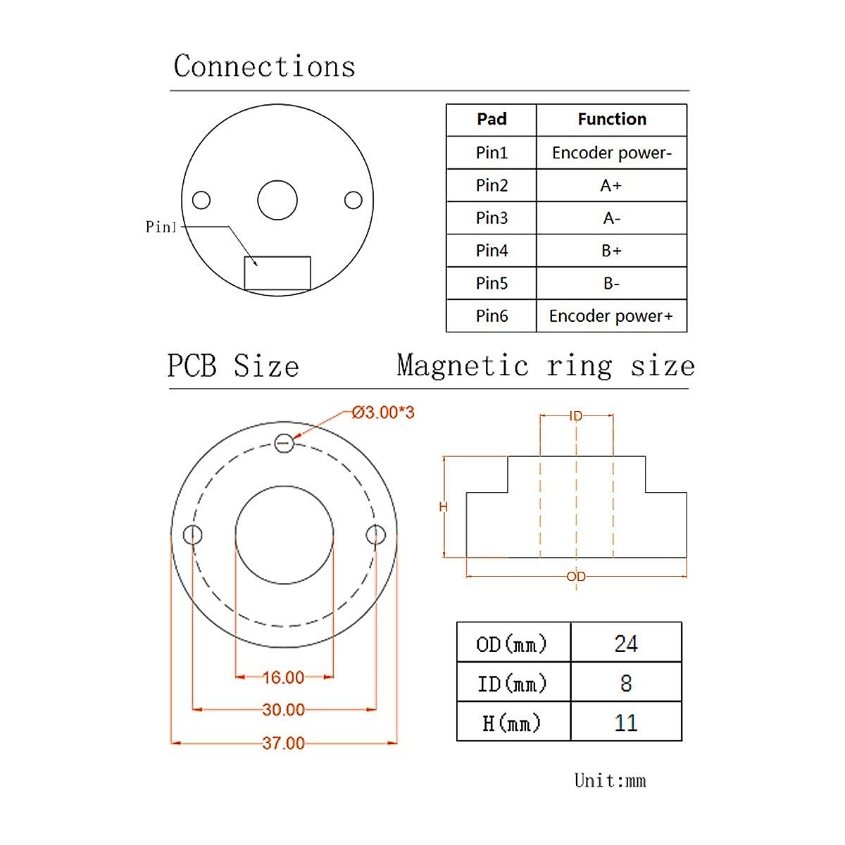 MGT-57ST magnetic encoder for stepper Motor and bushless DC Motor Incremental output DC 5V 1000 PPR