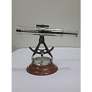 8" Vintage Nautical Gift Alidade Telescope with Wooden Base Compass Collectible Rustic Vintage Home Decor Gifts