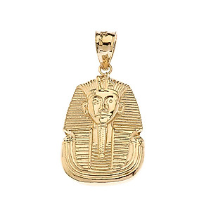 CaliRoseJewelry 10k Egyptian Pharaoh King TUT Pendant in Yellow Gold, 16"