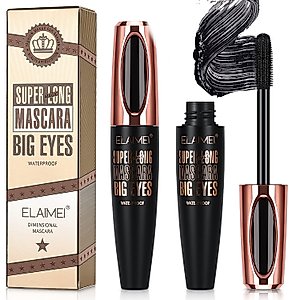 2 Pack Mascara Black Volume and Length, Natural Waterproof Smudge-Proof 4D Silk Fiber Lash Mascara Long-Lasting, Adds Length, Depth & Glamour Effortlessly