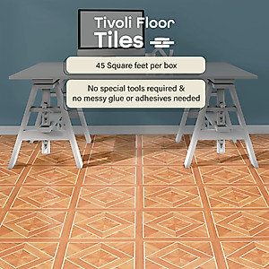 Tivoli Self Adhesive Vinyl Floor Tiles, 45 Tiles - 12" x 12", White Border Inlaid Parquet - Peel & Stick, DIY Flooring for Kitchen, Dining Room, Bedrooms, Basements & Bathrooms by Achim Home Decor