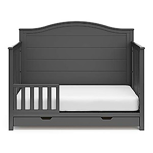 Storkcraft Moss 5-in-1 Convertible Crib with Drawer (Gray) – GREENGUARD Gold Certified, Crib with Drawer Combo, Includes Full-Size Nursery Storage Drawer, Converts to Toddler Bed and Full-Size Bed