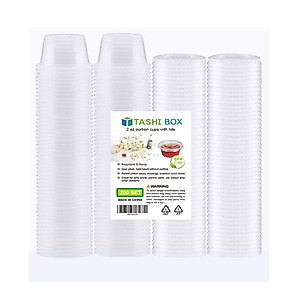TashiBox 200 Sets - 2 Ounce Disposable Plastic Jello Shot Cups with Lids, Souffle Portion Container…