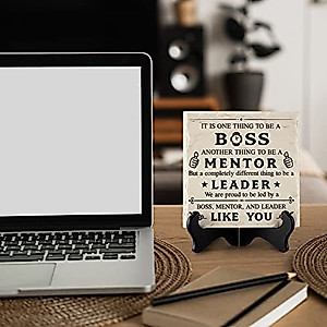 Boss Gifts for Men Women Bosses Day Gifts for Boss Christmas Birthday Gifts for Boss Best Boss Gifts Ideas Boss Leader Mentor Appreciation Gifts Tabletop Decor Ceramic Sign Plaque with Wooden Stand