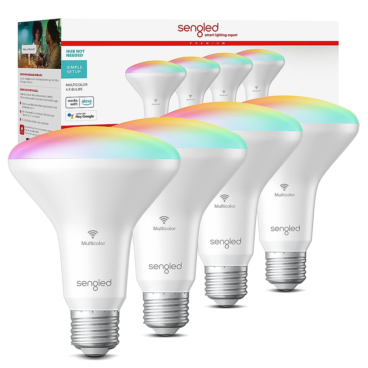 Sengled Smart Bulbs, BR30 Smart WiFi Flood Light Bulb That Work with Alexa Google, E26 Base, CRI>90, 650LM (65W Equivalent), Dimmable Color Light Bulbs, 2.4GHz WiFi Only, No Hub Required, 4 Pack
