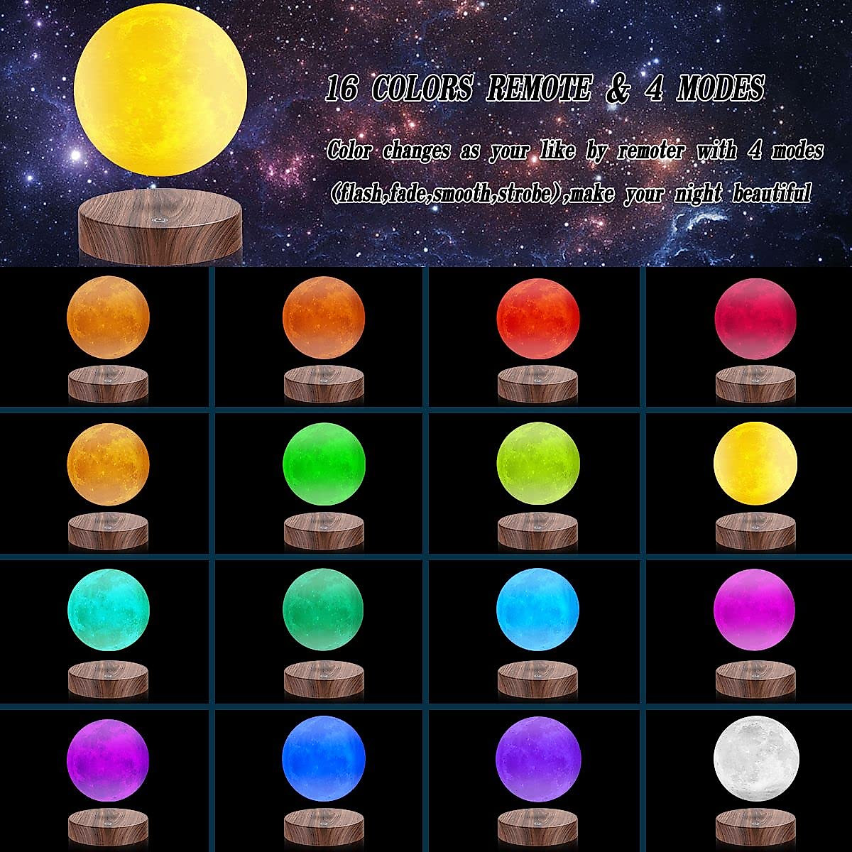 VGAzer Levitating Moon Lamp, Floating and Spinning 3D Moon Light 16 Colors Model ,Gifts for Women,Thanksgiving Christmas Gifts for Kids,Friends