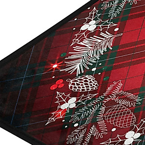 senya Christmas Rugs Kitchen Rugs Runner Christmas Monogram Wreath Tartan Plaid Doormat Bath Rugs Mat Non Slip Area Rugs for Bathroom Kitchen Indoor 39" X 20"