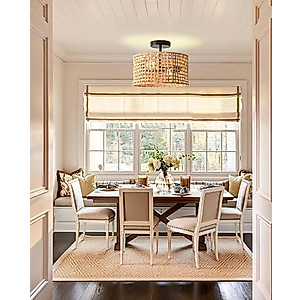 XININSUN Rattan Ceiling Light Fixtures, Boho Woven Semi Flush Mount Ceiling Light,2-Light Rattan Light Fixtures Ceiling Mount,Farmhouse Close to Ceiling Light for Bedroom Hallway Entryway, (000)
