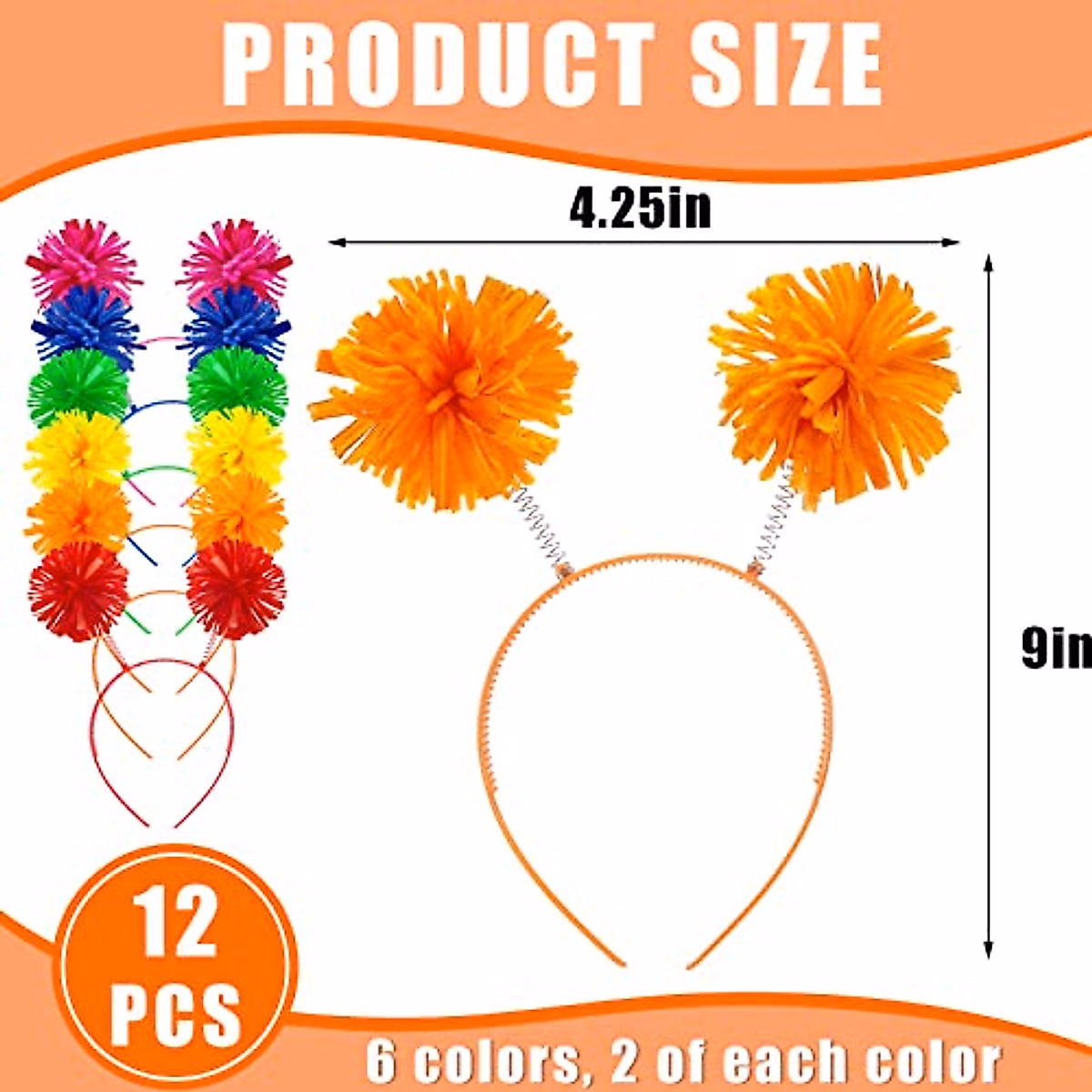 Tigeen Headband Head Bopper with Pom Pom (12 Pcs, Mixed Color) - Costume Headwear for Women Adults Accessories, Birthday Party Headwear