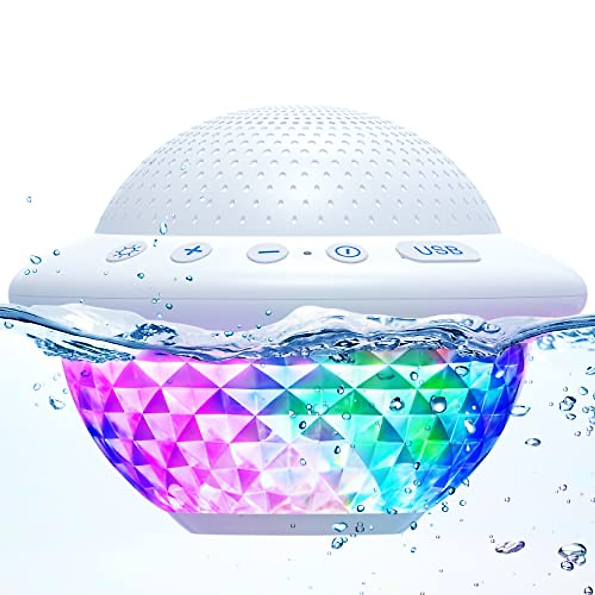 Floating Pool Speakers with Colorful LED Lights, IPX7 Waterproof Hot Tub Bluetooth Speaker, 10W Stereo Loud Sound, Built-in Mic, Portable Wireless Speakers for Shower Bathtub Outdoor Swim,Ideal Gifts