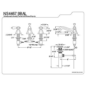 Kingston Brass NS4469BAL Water Onyx Widespread Lavatory Faucet with Brass Pop-up Drain, Black Stainless Steel with Polished Brass Trim