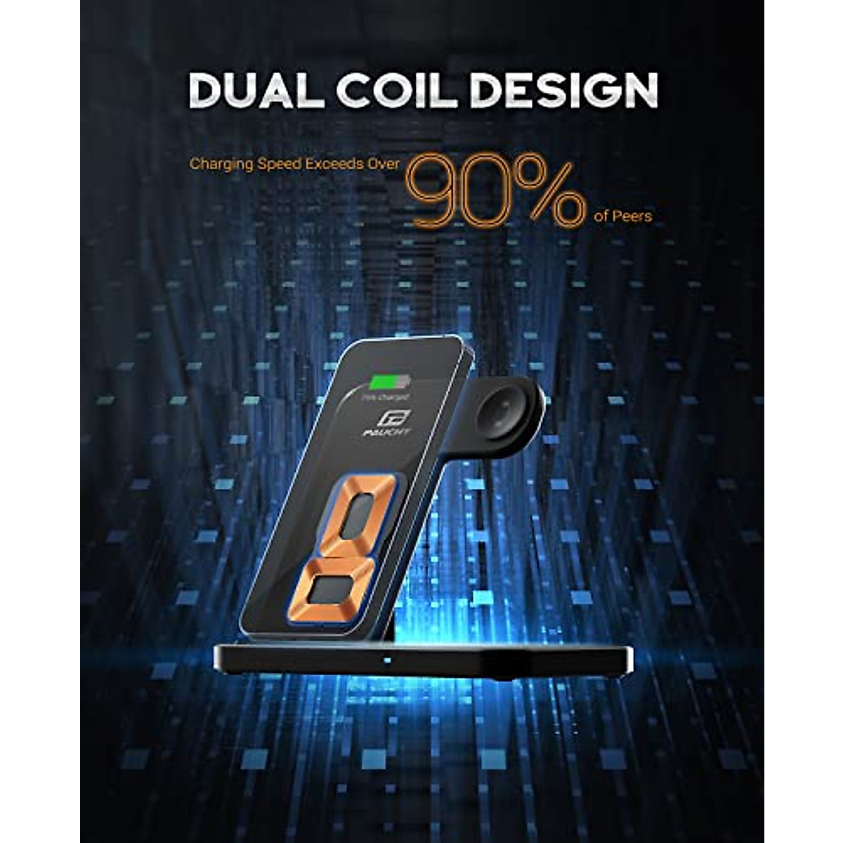 Wireless Charger, PAUCHY 3 In 1 Fast Wireless Charging Station, Qi Wireless Charger for iPhone 13/12/11/Pro/XS/XR, Foldable Wireless Charging Stand Compatible with iWatch 6/SE/5/4/3/2, Airpods 3/2/Pro