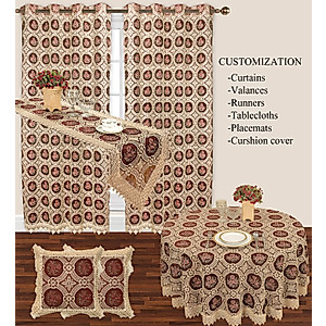 Simhomsen Antique Gold Lace Table Runner Embroidered Burgundy Organza 16 × 90 Inch