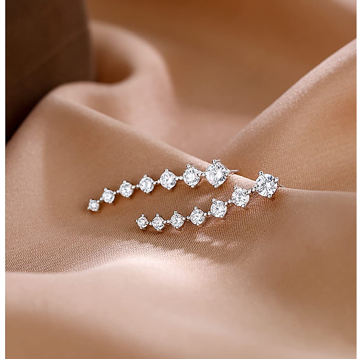 Reffeer 925 Sterling Silver 7 Crystals Ear Cuffs Earrings Climber Wraps for Women Crawler Earrings (A-Silver)