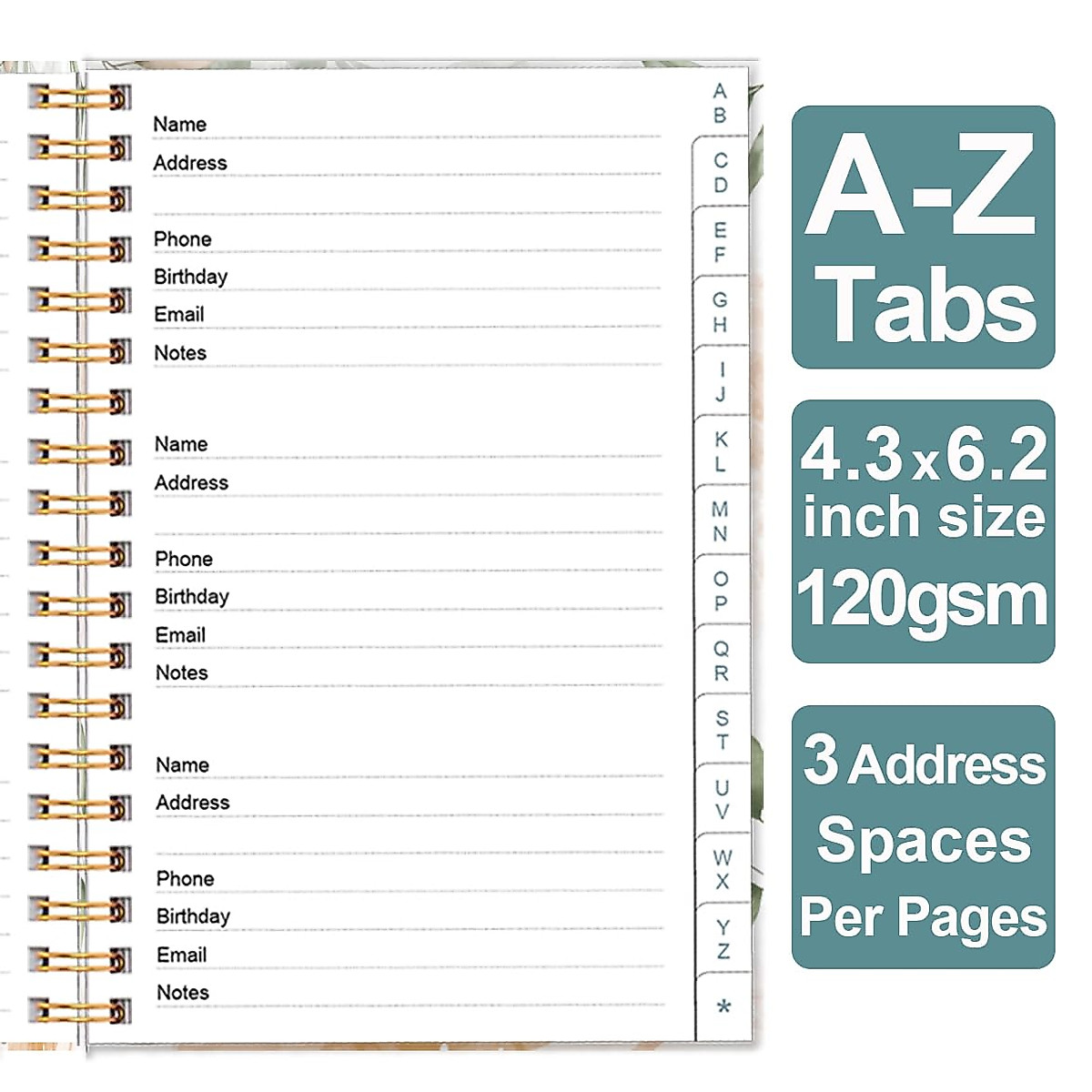 Address Book with Alphabetical Tabs - Telephone & Address Book with Address Contacts, Special Date, Phone, Birthday & Internet Login Password for Home and Office, 4.3" x 6.2", Rose Leaf