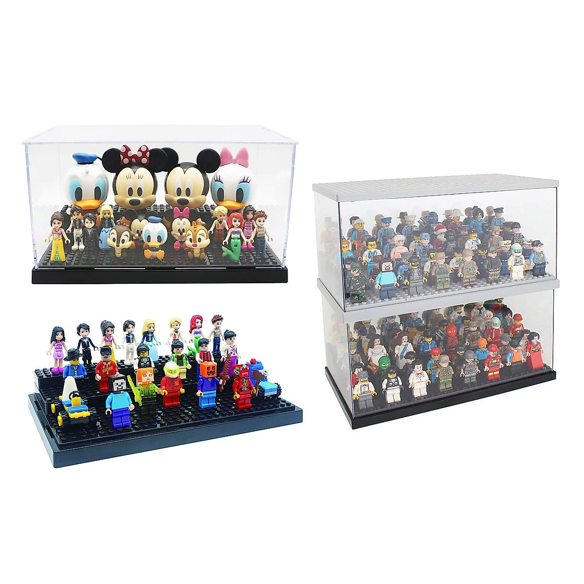 Ynotus Display Case for Minifigure Acrylic Display Box Action Figures Blocks Minifigure 3 Layers Movable Design Plastic Dustproof Storage Display Boxes Black