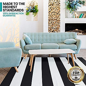 NANTA Black and White Striped Rug 5 x 6.5 (59"x79") Cotton Machine Washable Indoor Outdoor Stripe Rug Farmhouse