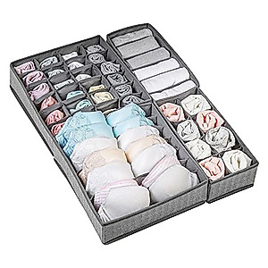 Underwear Organizer Drawer, 4 PCs Foldable Closet Underwear Organizers Drawers Divider, Clothes Storage Box Drawer Dividers for Bra, Sock, Ties, Undergarment, Belt, Panties (Gray)