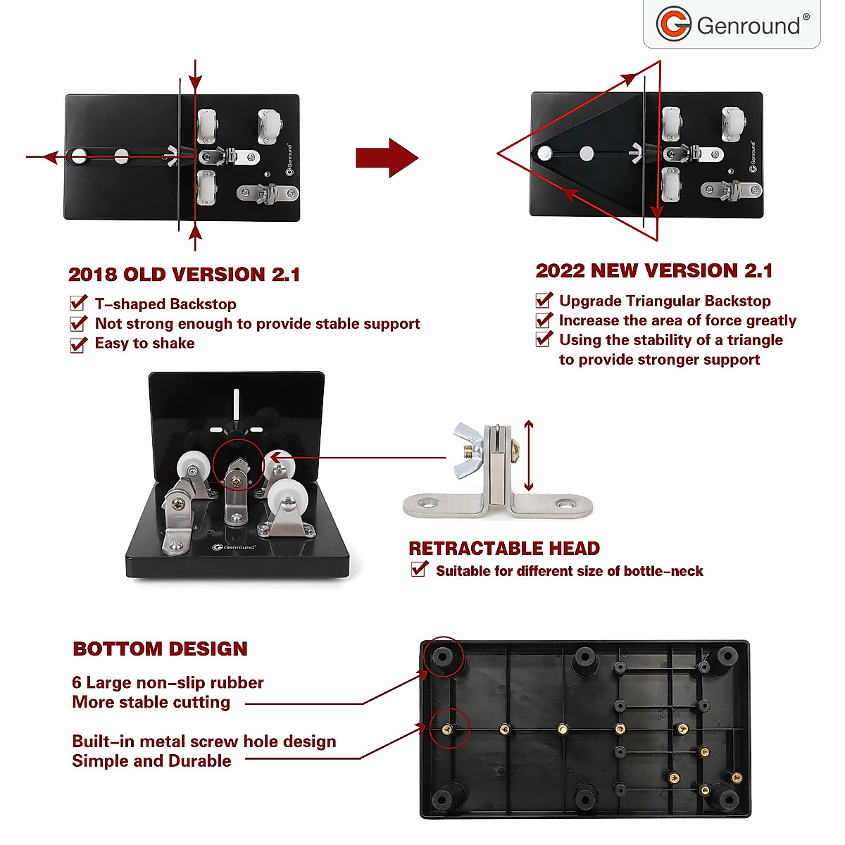 Bottle Cutter, Genround Upgrade 2.1 Glass Bottle Cutter Machine for Round, Square and Oval Bottle Cutting | Cut Bottle from Neck to Bottom | Glass Cutter Bottle Cutting Tool for DIY Projects