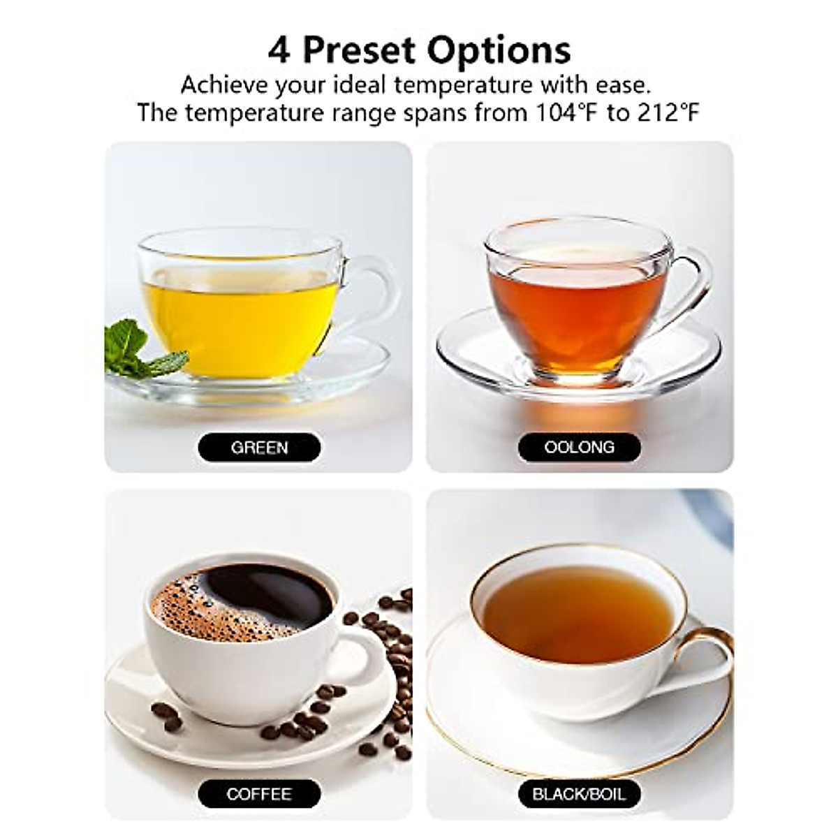 CROWNFUL Smart Electric Gooseneck Kettle with 4 Variable Presets, ±1℉ Temperature Control, 0.8L Capacity, 1200W Quick Heating, 100% Stainless Steel, Pour Over Coffee Kettle, Alexa Control