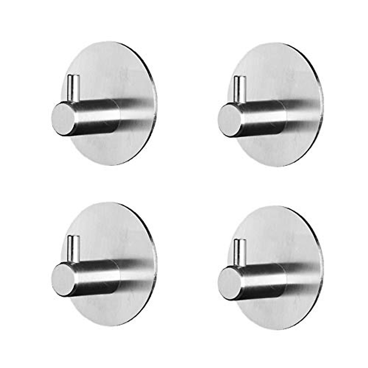 Onwon Self Adhesive Bathroom Hook Towel Robe, Brushed SUS304 Stainless Steel, Coat Hook, Key Holder, Umbrella Hats Clothes Heavy Duty Wall Hooks, Pack of 4 Pieces
