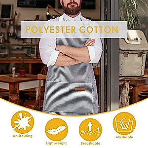 Handepo 4 Pieces Cooking Kitchen Aprons Unisex Soft Chef Kitchen Aprons with Pockets Cotton Polyester Blend Adjustable Bib Aprons for Women Men, Crafting Bbq, Black, Blue, Pink, Grey Stripes