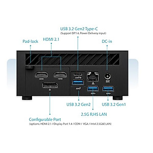 ASUS ExpertCenter Business Mini PC Desktop, AMD Ryzen 7 5800H Processor, 32GB RAM, 1TB SSD, Display Port, RJ45, HDMI, Wi-Fi 6, Windows 11 Pro, Black