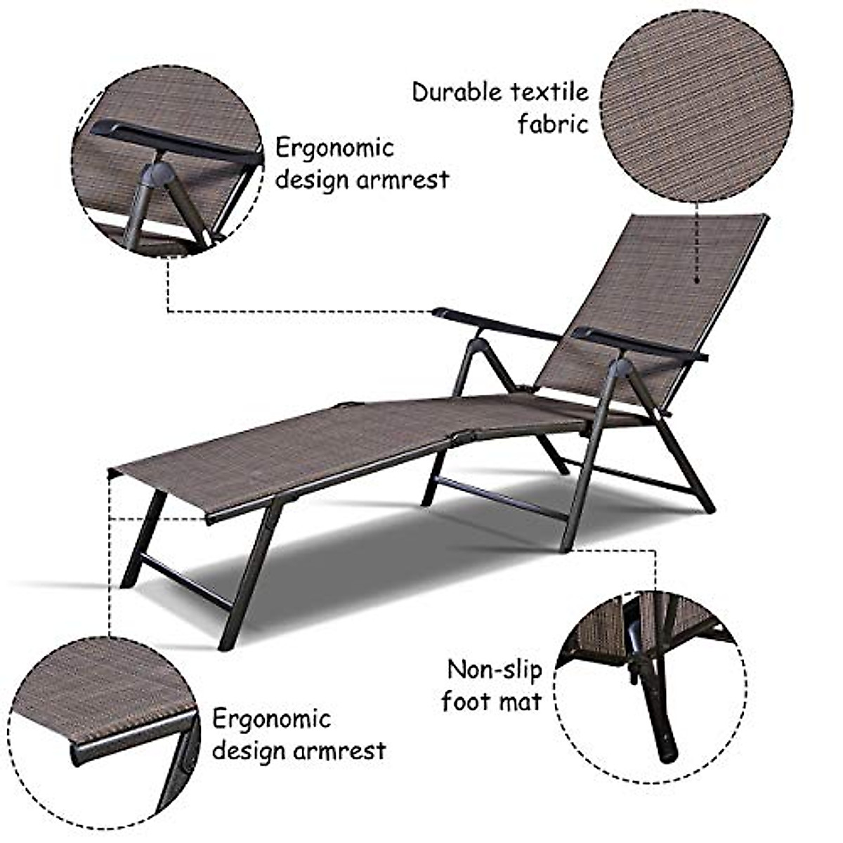 Tangkula Patio Lounge Chair Chaise, Adjustable Backrest Ergonomic Shape with Durable Handwoven Rattan Steel Frame Garden Lawn Pool Recliner Outdoor Furniture Wicker Lounger