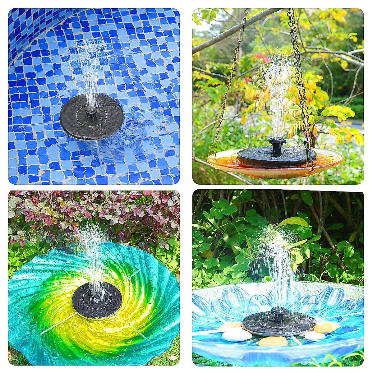 AMZtime 1.4W Solar Bird Bath Fountain with 4 Fixed Rods, Solar Fountain Pump with Upgraded Solar Panels, Solar Powered Floating Water Fountain Pump for Bird Bath, Ponds, Garden, Fish Tank and Outdoor