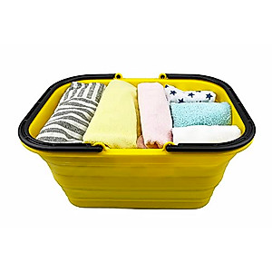 SAMMART 12L (3.17Gallon) Collapsible Tub with Handle - Portable Outdoor Picnic Basket/Crater - Foldable Shopping Bag - Space Saving Storage Container (Golden Yellow)
