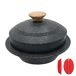 Bobikuke Cast Aluminum Pot with Lid, 7.9 in Non-Stick Casserole Dish Korean Stone Bowl Induction Compatible, Black