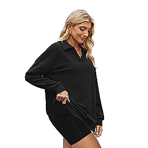 Dofaoo Long Sleeve Tops For Women V Neck Pullover Sweatshirts V Neck Tunic Tops Black M