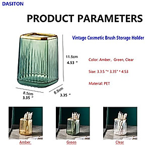 DASITON Makeup Brush Holder Organizer, Square Green Cosmetic Container Storage Holder , Vintage Stripe Make Up Brush Cup