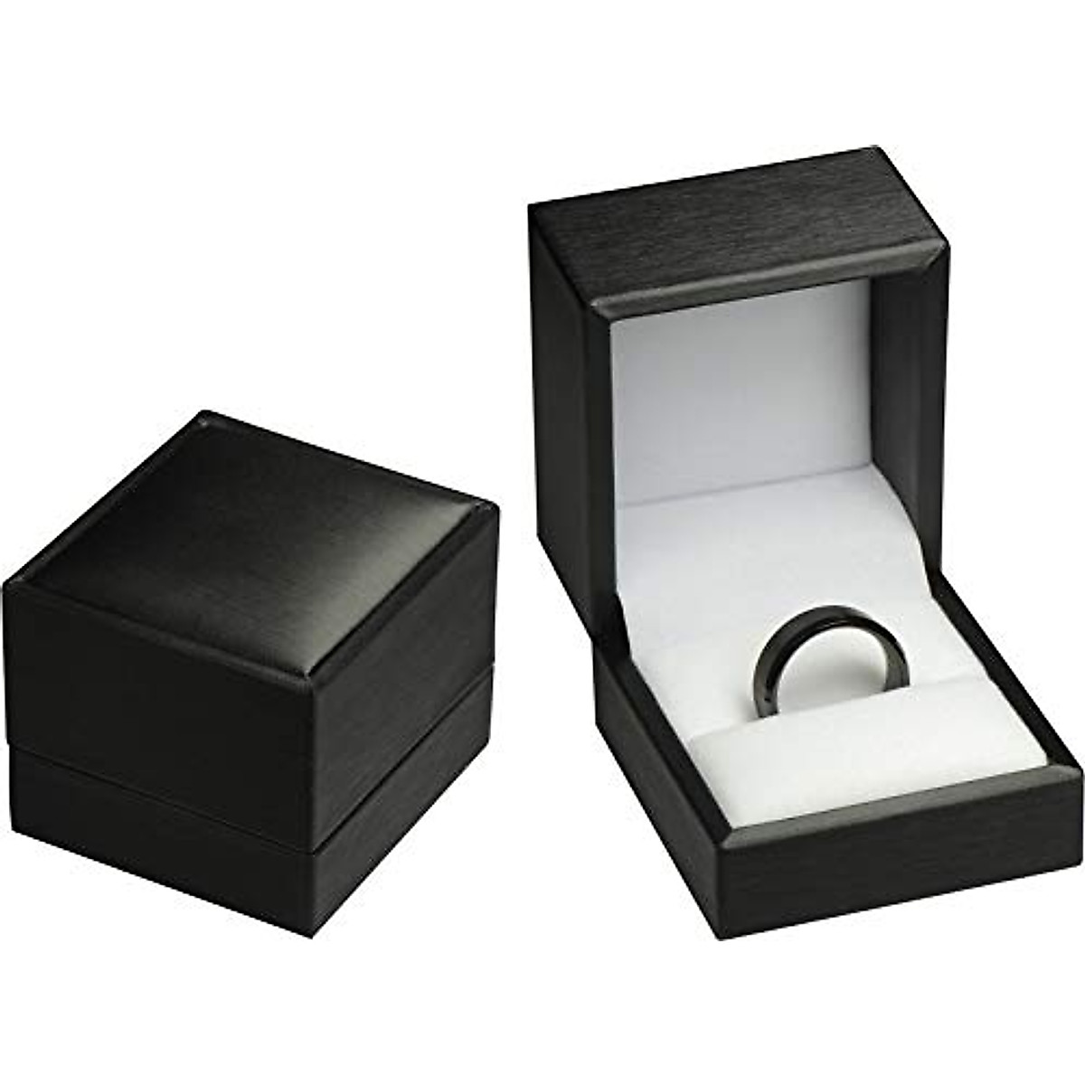 Ring Box for Wedding Proposal Engagement for Men Women Luxury Soft Touch Black PU Leather Ring Jewelry Gift Holder Box Size 2.5?(W)2.5?(D)2?(H), LSRK-US-1, Black PU Ring Box