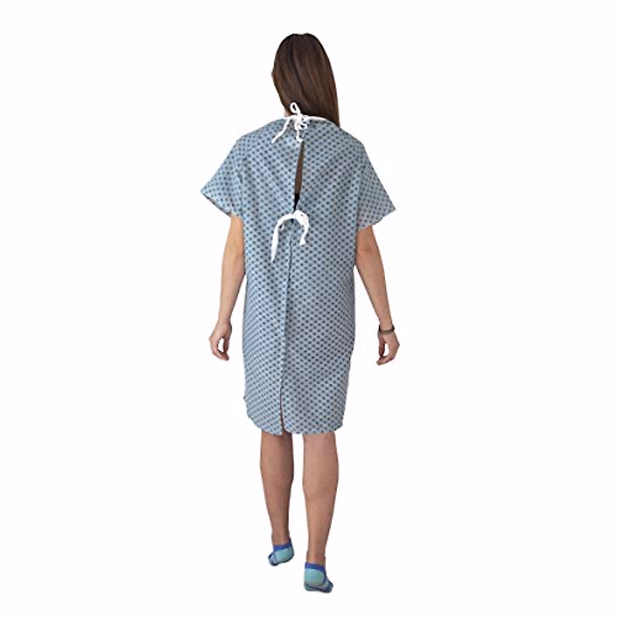 Elaine Karen Deluxe 3 Pack Cotton Blend Hospital Patient Gown - Back Tie, 41" Long & 52" Wide, Easy Care, Soft & Comfortable Gowns – One Size Fits All Blue