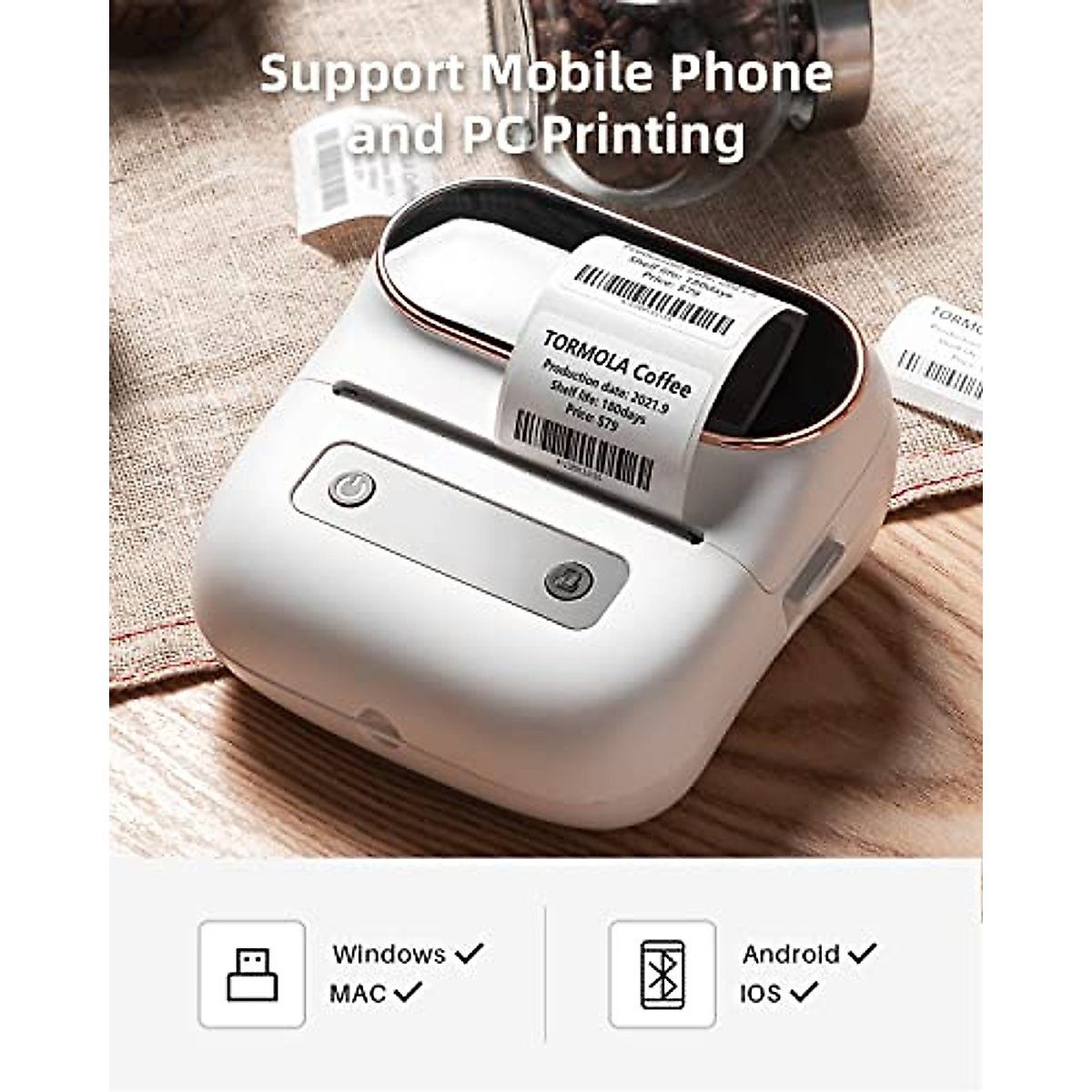 Phomemo Label Maker, Bluetooth Label Printer for Barcode, Address, Home, Mailing, Small Business, Clothing, Portable Label Maker Easy to Use with 3 Rolls Label & Bag