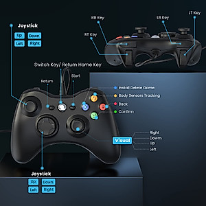 YAEYE Wired Controller for Xbox 360, Game Controller for 360 with Dual-Vibration Turbo Compatible with Xbox 360/360 Slim and PC Windows 7,8,10,11