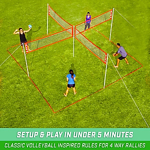 GoSports Slam X Huge 21 ft x 21 ft 4 Way Volleyball Game Set - Ultimate Backyard & Beach Game For Kids And Adults