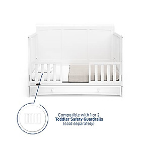 Graco Asheville 4-in-1 Convertible Crib with Drawer (White) – GREENGUARD Gold Certified, Crib with Drawer Combo, Full-Size Nursery Storage Drawer, Converts to Toddler Bed, Daybed and Full-Size Bed