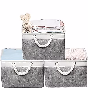 Simple Houseware 3 Pack Grey Fabric Storage Bin with Braided Handles