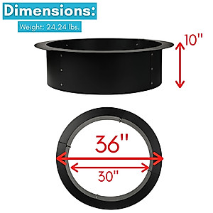 BIRDROCK HOME 30 Inch Inner Fire Pit Ring for The Outdoors - Heavy Duty Metal - 36 Inch Outer - Durable Solid Iron - Home Fire Pits - Lightweight - Above or Below Ground - Round - Black
