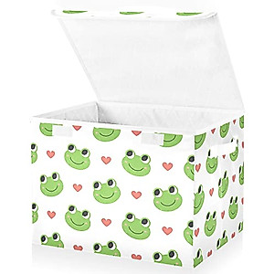 Krafig Cartoon Animal Frog Foldable Storage Box Large Cube Organizer Bins Containers Baskets with Lids Handles for Closet Organization, Shelves, Clothes, Toys