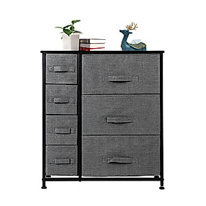 7-Drawer Fabric Dresser Tower, Fabric Storage Chest Tower, Steel Frame, Wood Top for Bedroom, Hallway, Closet Storage Unit Organize Home, Entryway, Stable, Lightweight, Versatile 66lb Capacity Grey