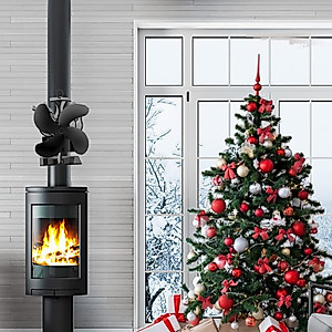 VAZILLIO Heat Powered Stove Fan Built-in Temperature Indicator 4-Blade Fireplace Fans 2 in 1 Placement Design 50℃-400℃ Fast Running Wood Stove Fan More Efficient and Silent Heat Powered Stove Fan