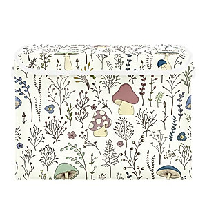 Kigai Storage Box with Lids for Organizing, Mushroom Twig Foldable 300D Oxford Storage Organizer Bin for Shelves Bedroom Closet Dorm Home Decor
