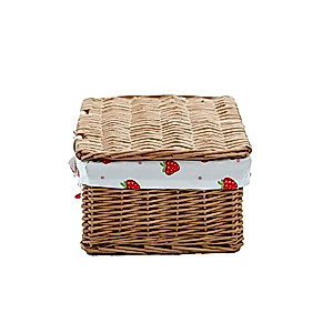 CINWEN Rattan Storage Baskets with Lid Handwoven Wicker basket Rectangular Gift Storage Basket with Fabric Lining