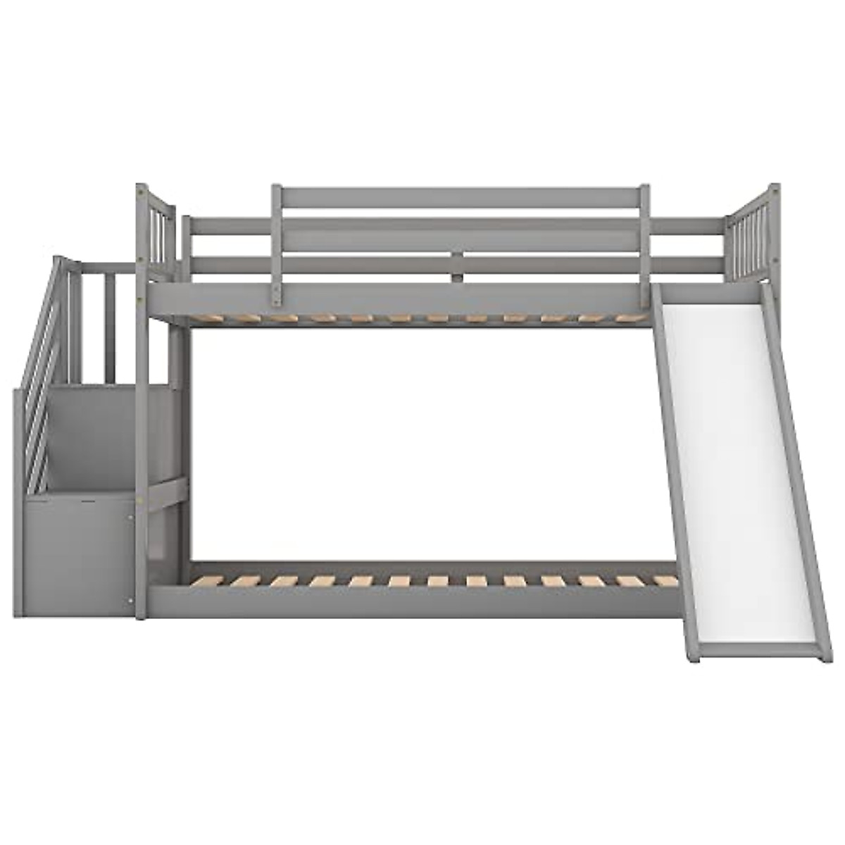 Merax Twin Over Twin Bunk Bed with Slide and for Storage Staircase for Teens, Boys or Girls, No Box Sping Needed